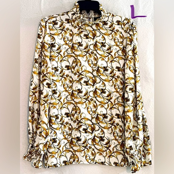 Worthington | Tops | Ladies White Top With Gold Black Designs | Poshmark